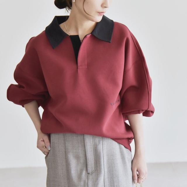 カランシエル（quaranciel）/《一部追加予約》quaranciel:〈洗濯機可能〉ポンチ ロゴプリント ポロ スウェット プルオー