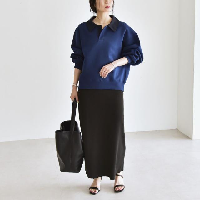 カランシエル（quaranciel）/《一部追加予約》quaranciel:〈洗濯機可能〉ポンチ ロゴプリント ポロ スウェット プルオー