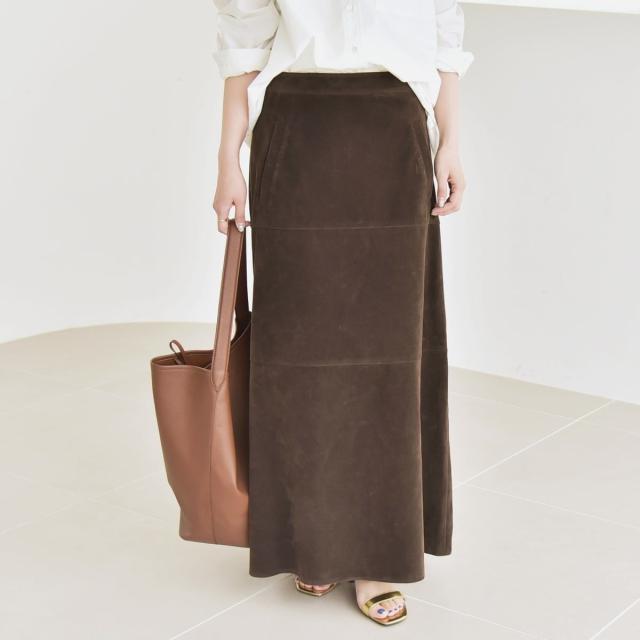 カランシエル（quaranciel）/quaranciel:〈洗濯機可能〉ポリエステル スエード フレア マキシ スカート