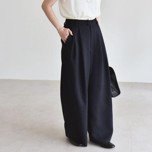 カランシエル（quaranciel）/quaranciel:〈洗濯機可能〉ダブルクロス ウエスト ライン タック ワイド パンツ