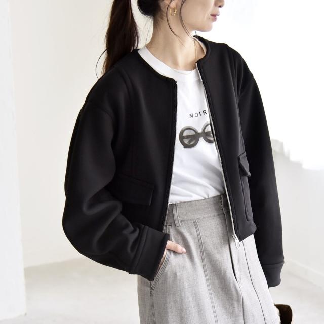 カランシエル（quaranciel）/quaranciel:〈洗濯機可能〉ダンボール 裏起毛 ノーカラー コクーン ショート ブルゾン