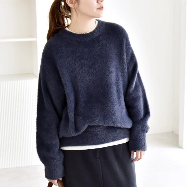 カランシエル（quaranciel）/quaranciel:〈手洗い可能〉ファーライク クルーネック ニット プルオーバー