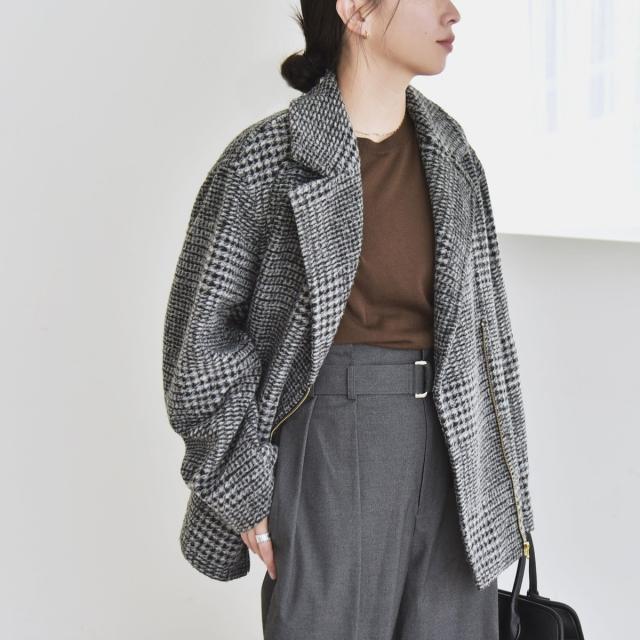 カランシエル（quaranciel）/quaranciel: ボンディング チェック ライダース コート