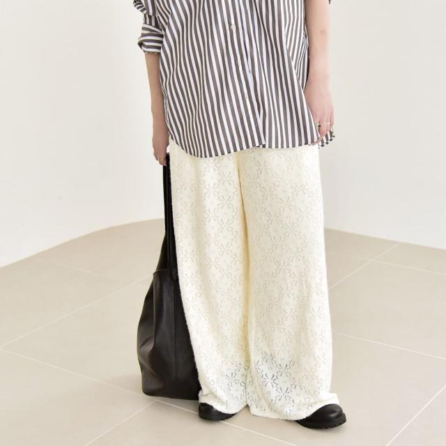 カランシエル（quaranciel）/quaranciel:〈洗濯機可能〉フラワー レース ワイド パンツ