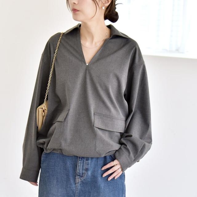 カランシエル（quaranciel）/quaranciel:〈洗濯機可能〉ポケット ドロスト スキッパー プルオーバー シャツ