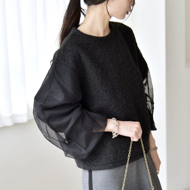 カランシエル（quaranciel）/quaranciel:〈洗濯機可能〉ボア × チュール コンビ クルーネック プルオーバー