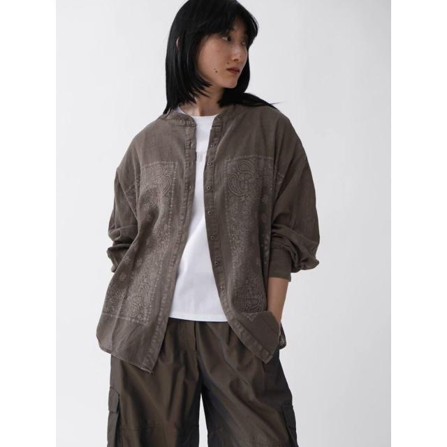 ラシュッド（LASUD）/ペイズリープリントバンドカラーシャツ