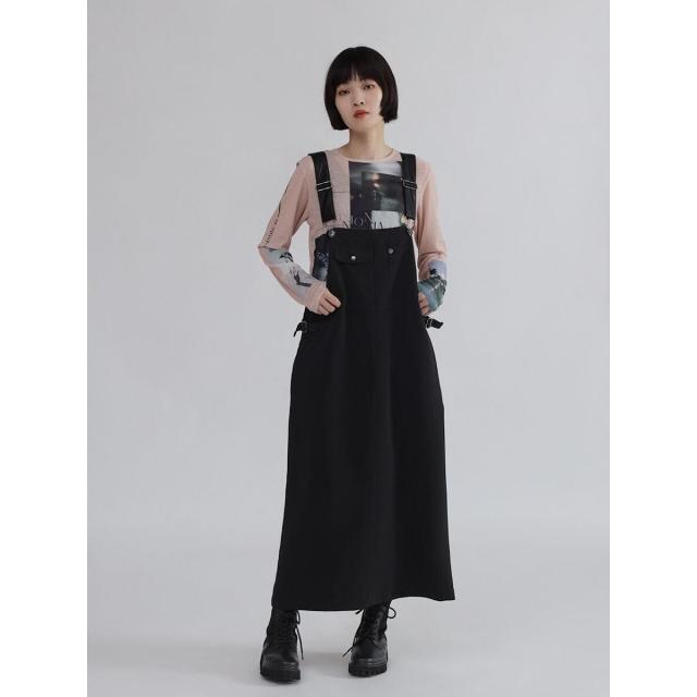 ラシュッド（LASUD）/フェイクレザーストラップジャンパースカート