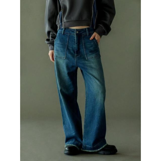 ラシュッド（LASUD）/カットオフワイドデニムパンツ