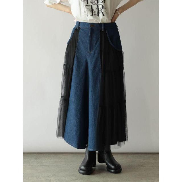 ラディエイト（RADIATE）/チュールドッキングデニムガウチョパンツ