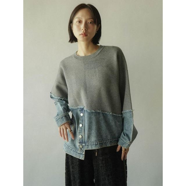 ラディエイト（RADIATE）/デニムドッキングアシメクルーネックニット