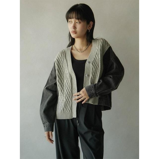 【NEW】ラディエイト（RADIATE）/デニムドッキングケーブルニットカーディガン
