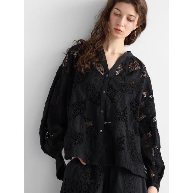 ヴァン（Vin）/コットンエンブロイダリーメッシュブラウス