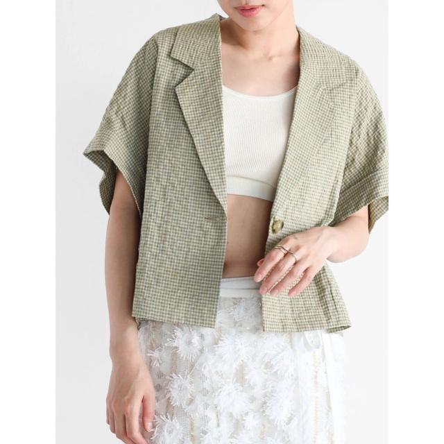 ヴァン（Vin）/ギンガムチェックハーフスリーブジャケット