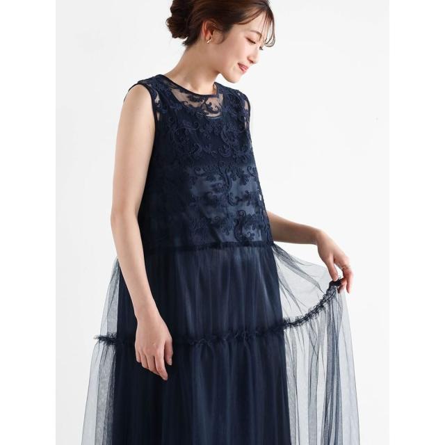 ヴァン（Vin）/フラワー刺繍チュールティアードワンピース