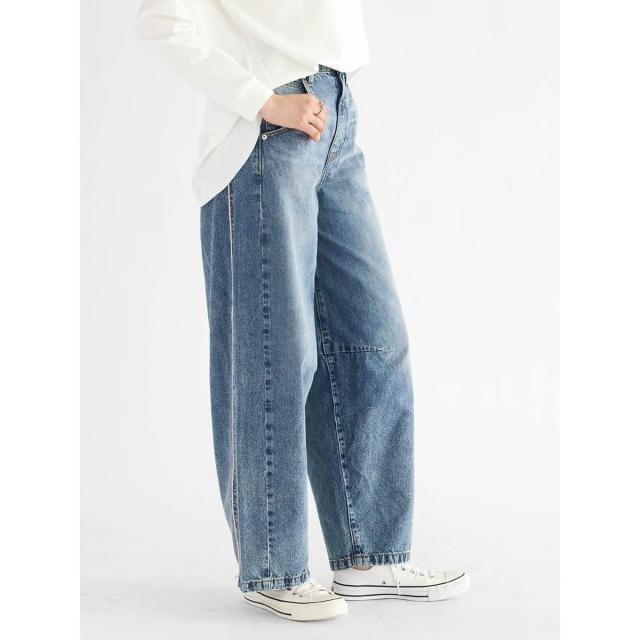 ヴァン（Vin）/バレルレッグフリンジラインデニムパンツ