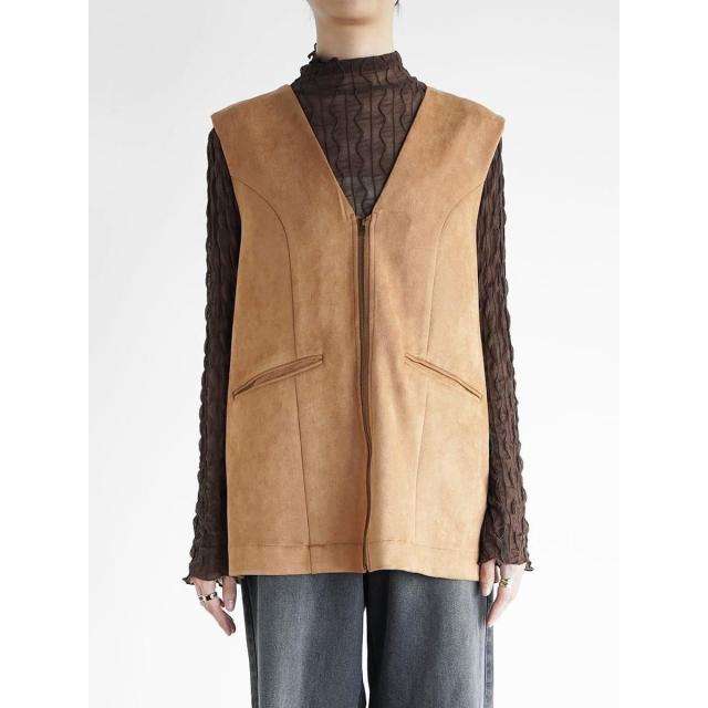 ヴァン（Vin）/フェイクスウェードバックフレアベスト(ミドル丈)