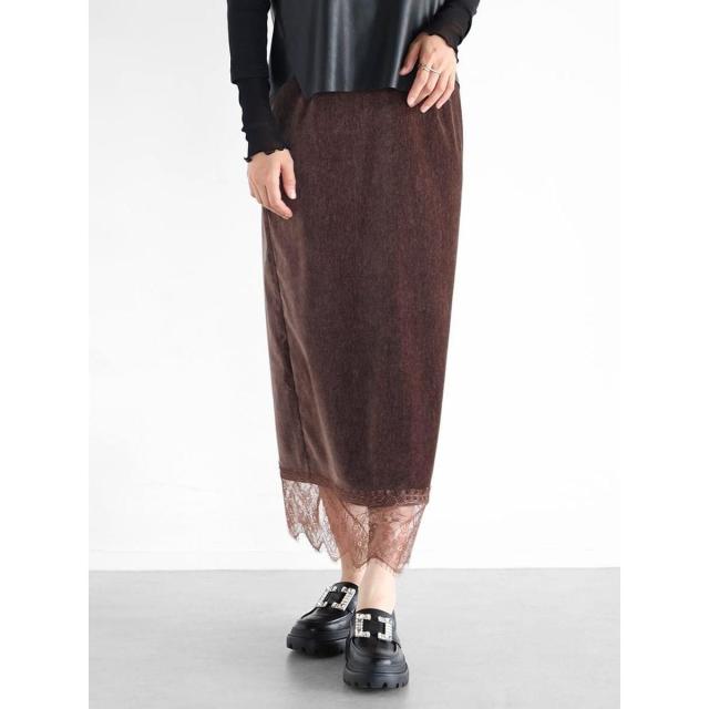 【NEW】ヴァン（Vin）/スカラップレースベロアペンシルスカート