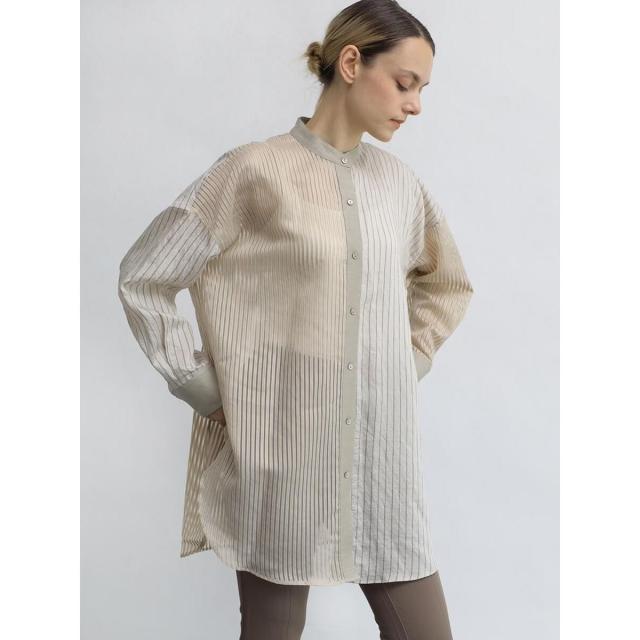 アーガ（Aga）/マルチストライプノーカラーシャツ