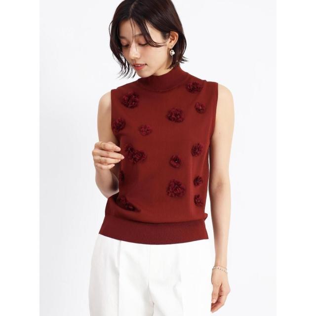 フェンネル（FENNEL）/立体フラワーモチーフノースリーブニット(black、camel、renga)