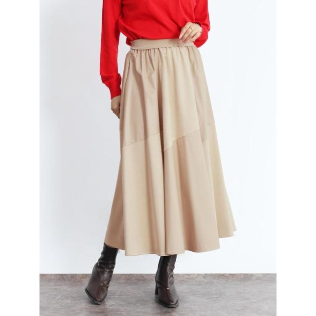 フェンネル（FENNEL）/スエード×ヴィーガンレザーランダム切り替えフレアスカート