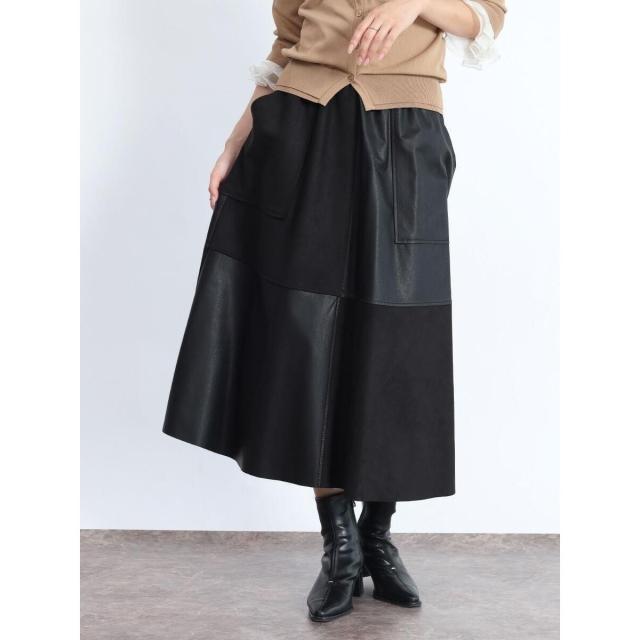 フェンネル（FENNEL）/スエード×ヴィーガンレザーパッチワークフレアスカート