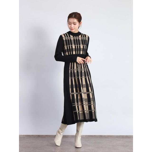 フェンネル（FENNEL）/アートチェックバックリボンニットワンピ