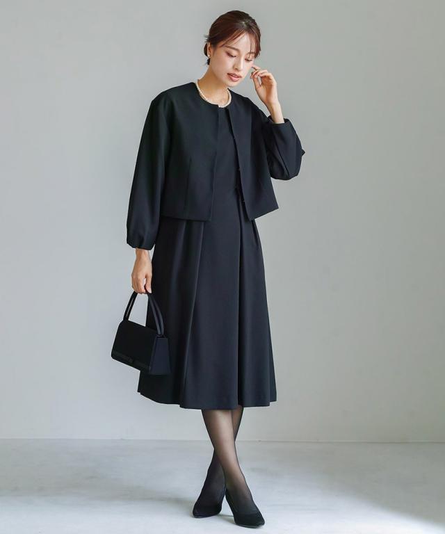 ホワイトジョーラ（WHITE JOOLA）/【洗濯機可！ストレッチ！防シワ！】ブラックフォーマル　ノーカラージャケット×フレアーワンピース…