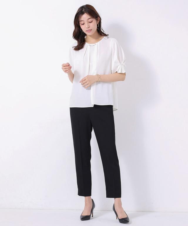ホワイトジョーラ（WHITE JOOLA）/【接触冷感】パーツデザインタックフレアーブラウス＆センタープレス入りテーパードパンツ2点セット…