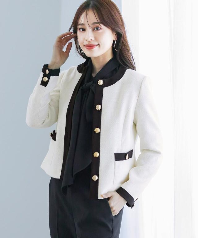 ホワイトジョーラ（WHITE JOOLA）/洗える＆防シワ！【WEB限定！WHITEJOOLA】バイカラーツイードジャケット