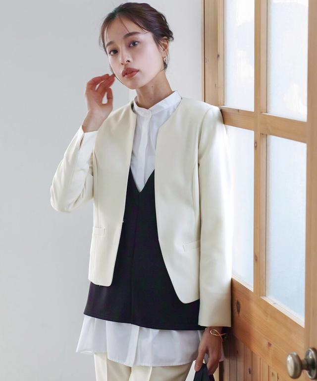 ホワイトジョーラ（WHITE JOOLA）/オフィスもフォーマルも軽キレイ【 洗濯機で洗える 】 杢調カラーレスジャケット