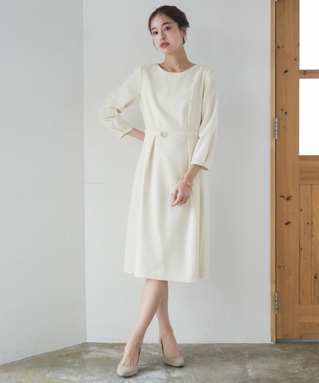 ホワイトジョーラ（WHITE JOOLA）/オフィスもフォーマルも軽キレイ 【 洗濯機で洗える 】 杢調フィット＆フレアワンピース