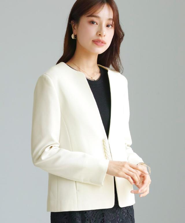 ホワイトジョーラ（WHITE JOOLA）/【UVカット・速乾・接触冷感・防シワ・洗える】ダブルピケクロス・パール調デザインカラーレスジャケ…