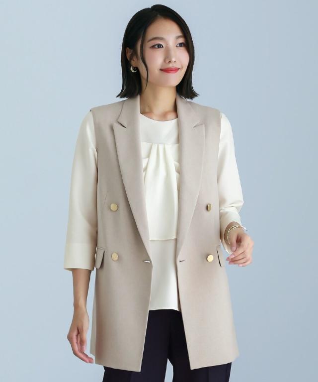 ホワイトジョーラ（WHITE JOOLA）/【 洗える 】 ツイルテーラードダブルジレ