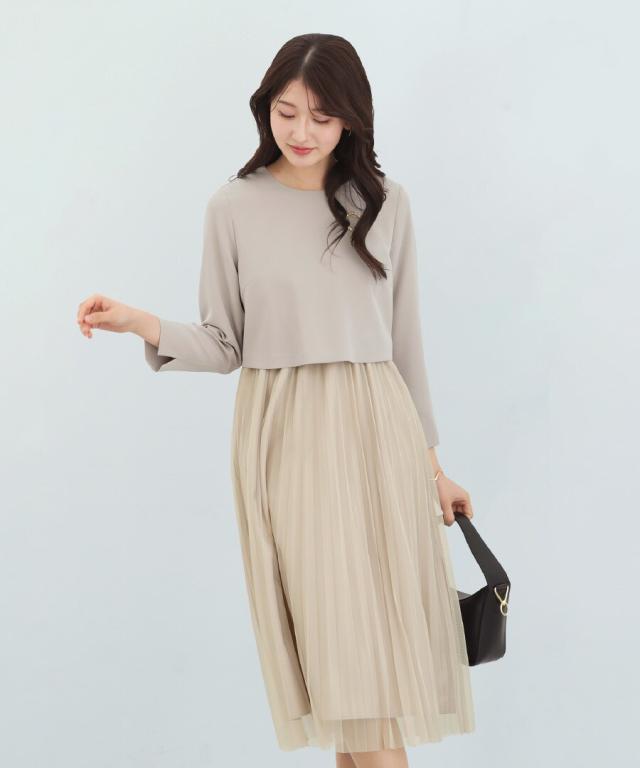 ホワイトジョーラ（WHITE JOOLA）/【多機能すぎるワンピース】ダブルピケクロス・チュールプリーツレイヤードワンピース