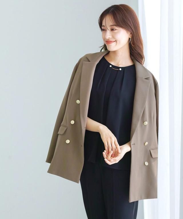 エミリアン（Emilyan）/new【手洗いできるハイストレッチジョーゼット】金ボタンダブルジャケット