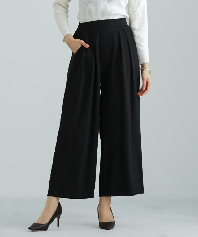 エミリアン（Emilyan）/【 洗える・ストレッチ 】 梨地ストレッチ・2タックワイドパンツ