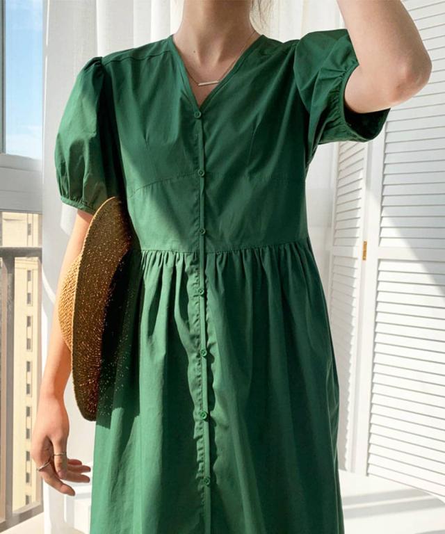 アイモン（Aimoon）/シャツワンピース パフスリーブレトロ風