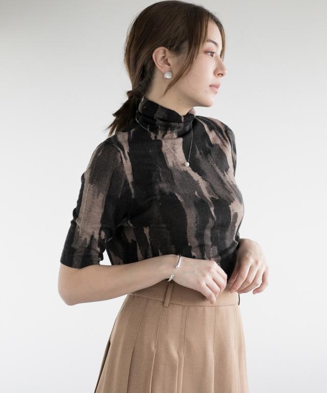 ディケイドクラシック（DECADE CLASSIC）/【DECADE CLASSIC】ウール100％　油絵　半袖ニットセーター