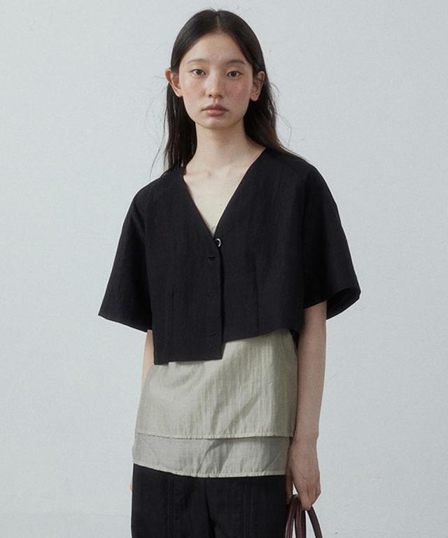 ディケイドクラシック（DECADE CLASSIC）/DECADE CLASSIC ノンカラー ハーフスリーブ クロップド丈 ジャケット