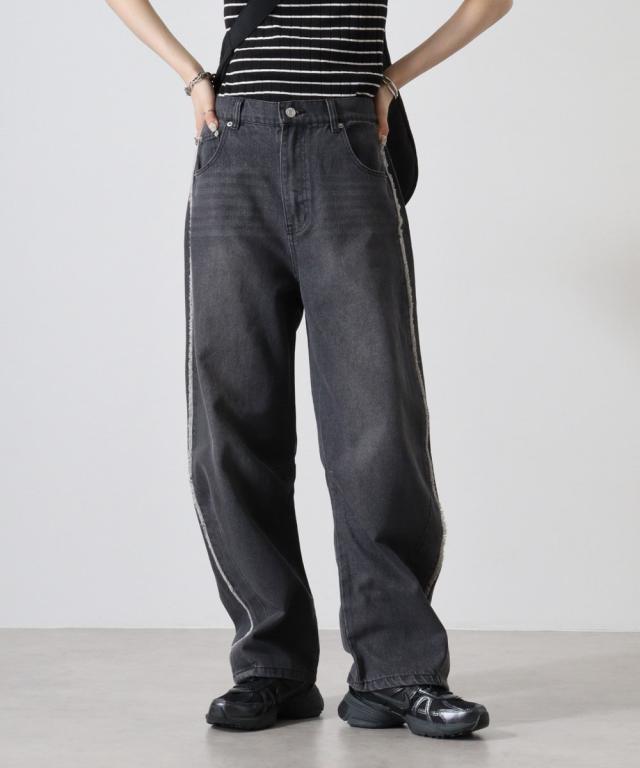 アットワン（atONE）/デニムサイドフリンジカーブパンツ