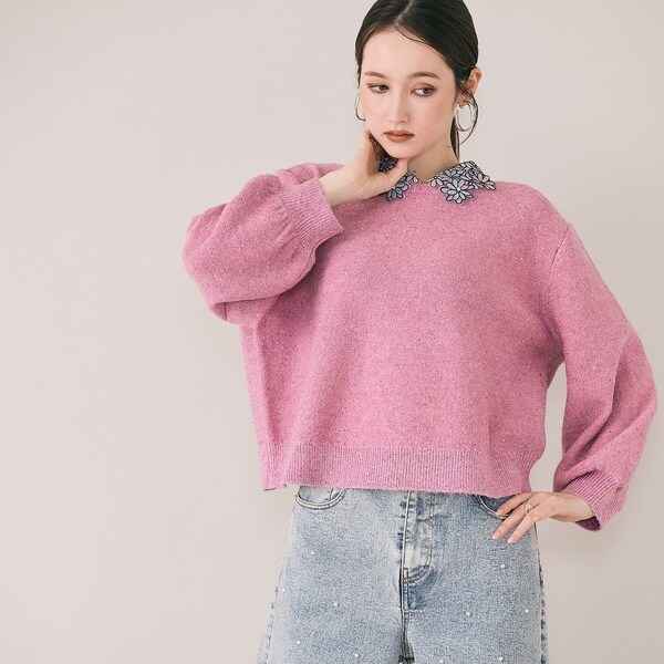 オーディア ミューズ（Audie a Muses）/フラワーモチーフ襟付きニット