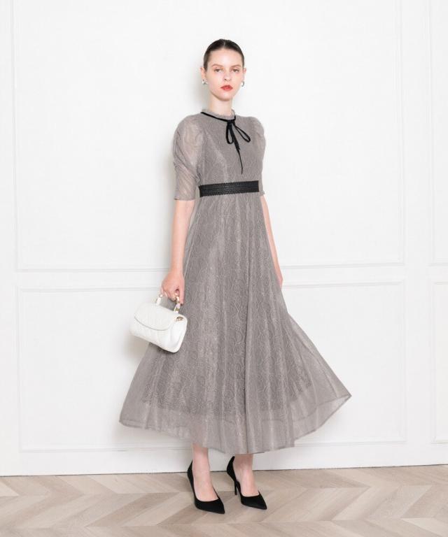 レジャ（Leja）/【LEJA】ウエストマークパフスリーブ総レースロングドレスワンピース