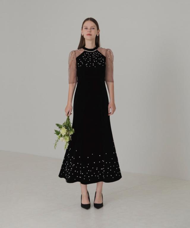 レジャ（Leja）/シアースリーブパールビジューベロアマーメイドドレス