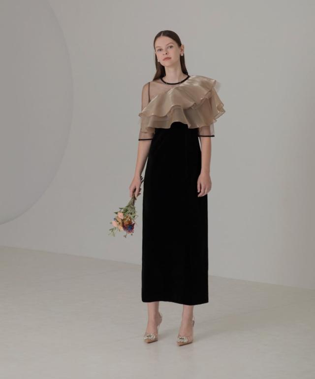 レジャ（Leja）/アシンメトリーティアードフリル3WAYベロアIラインドレス