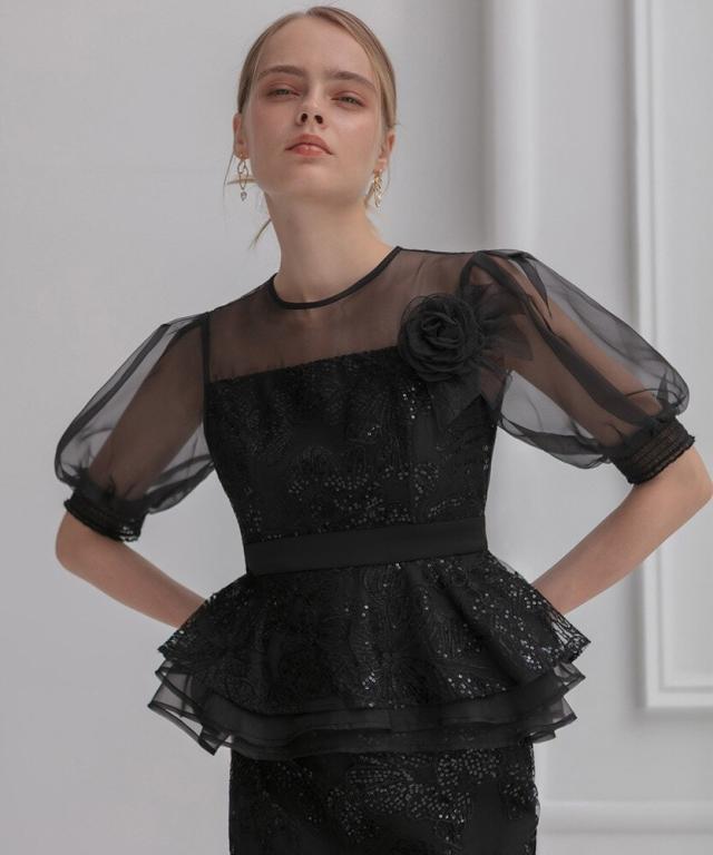 レジャ（Leja）/ローズペプラムIラインワンピースドレス