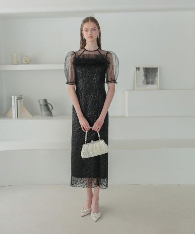 レジャ（Leja）/チュールフラワースパンコールIラインワンピースドレス