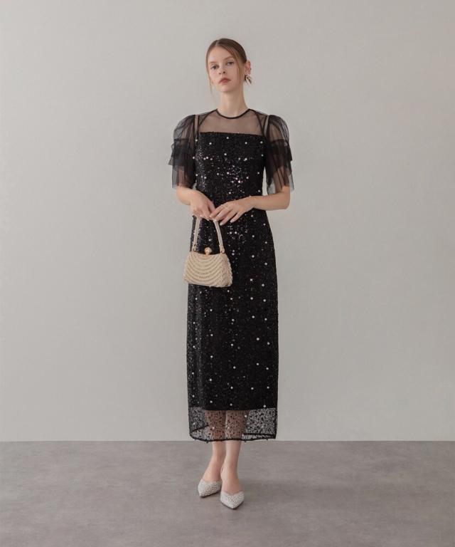 レジャ（Leja）/スパンコールパールミックスボレロIラインワンピースドレス