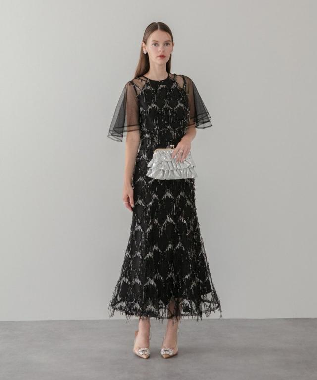 レジャ（Leja）/チュールスリーブスパンコールマーメイドワンピースドレス