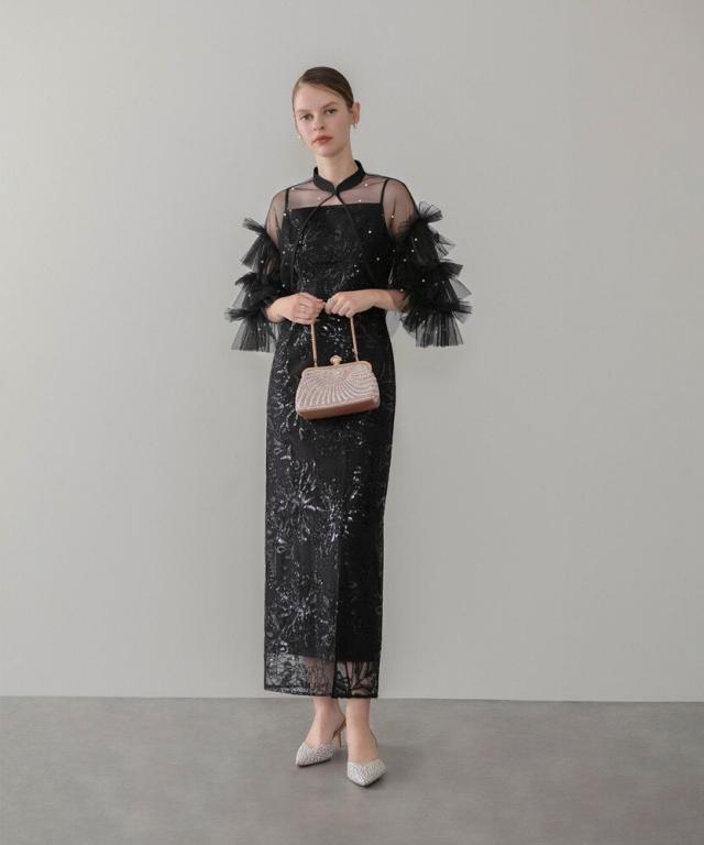 【NEW】レジャ（Leja）/パールフリルチュールボレロレイヤードIラインワンピースドレス